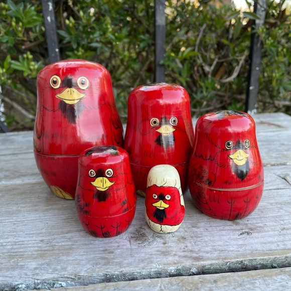 Accents | Vintage Red Birds Wood Nesting Dolls | Poshmark